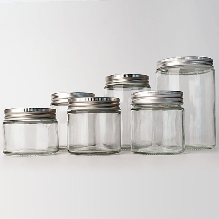 Empty Clear Glass Round Straight Side 4oz 8oz 12oz 20oz Glass Jar Food ...
